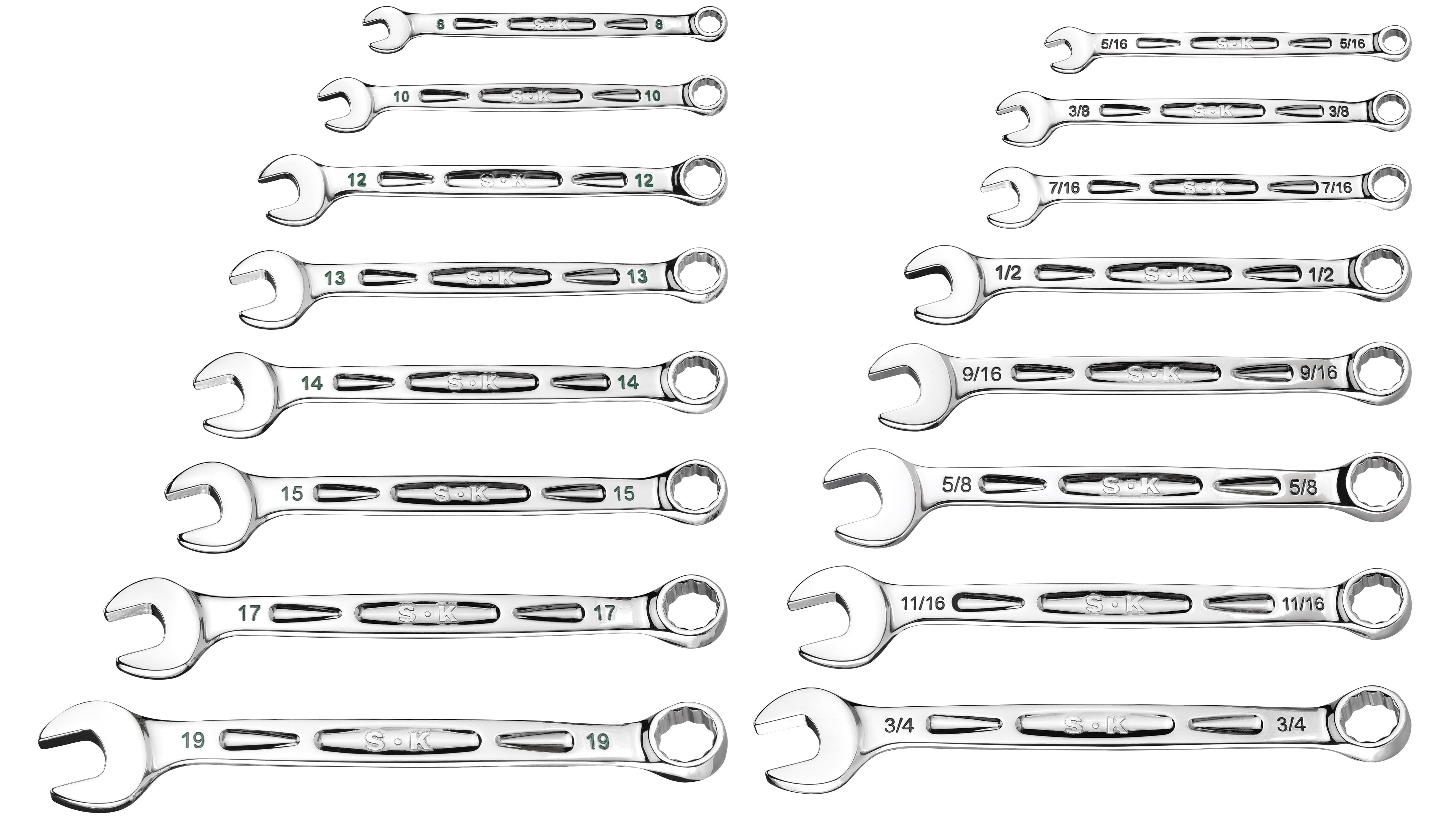 SK Hand Tools SK01368 16 Piece Metric/SAE Combination Wrench Set ...