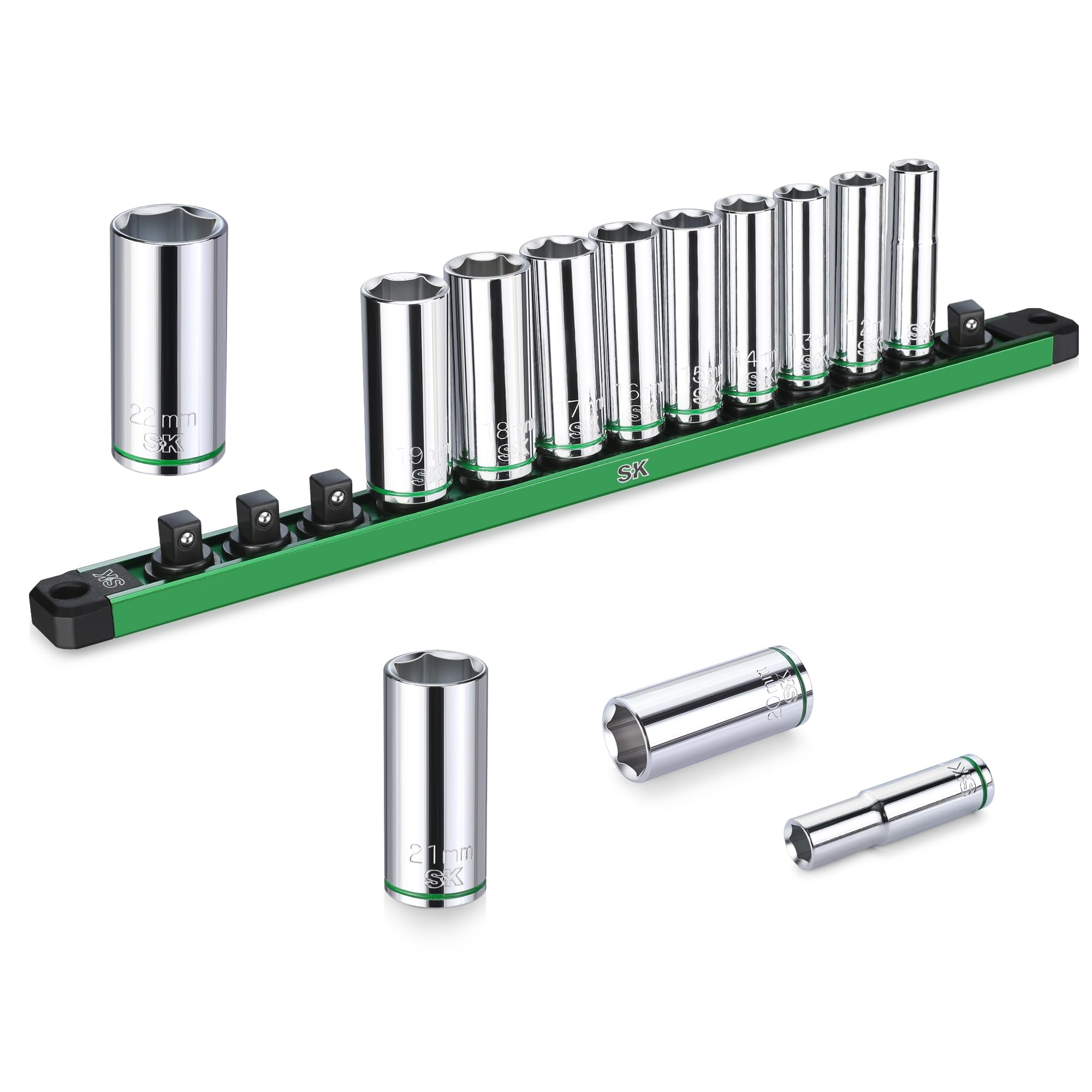SK 3/8" Drive Socket Set, Deep Metric Sockets, 13-Piece 10-22mm ...