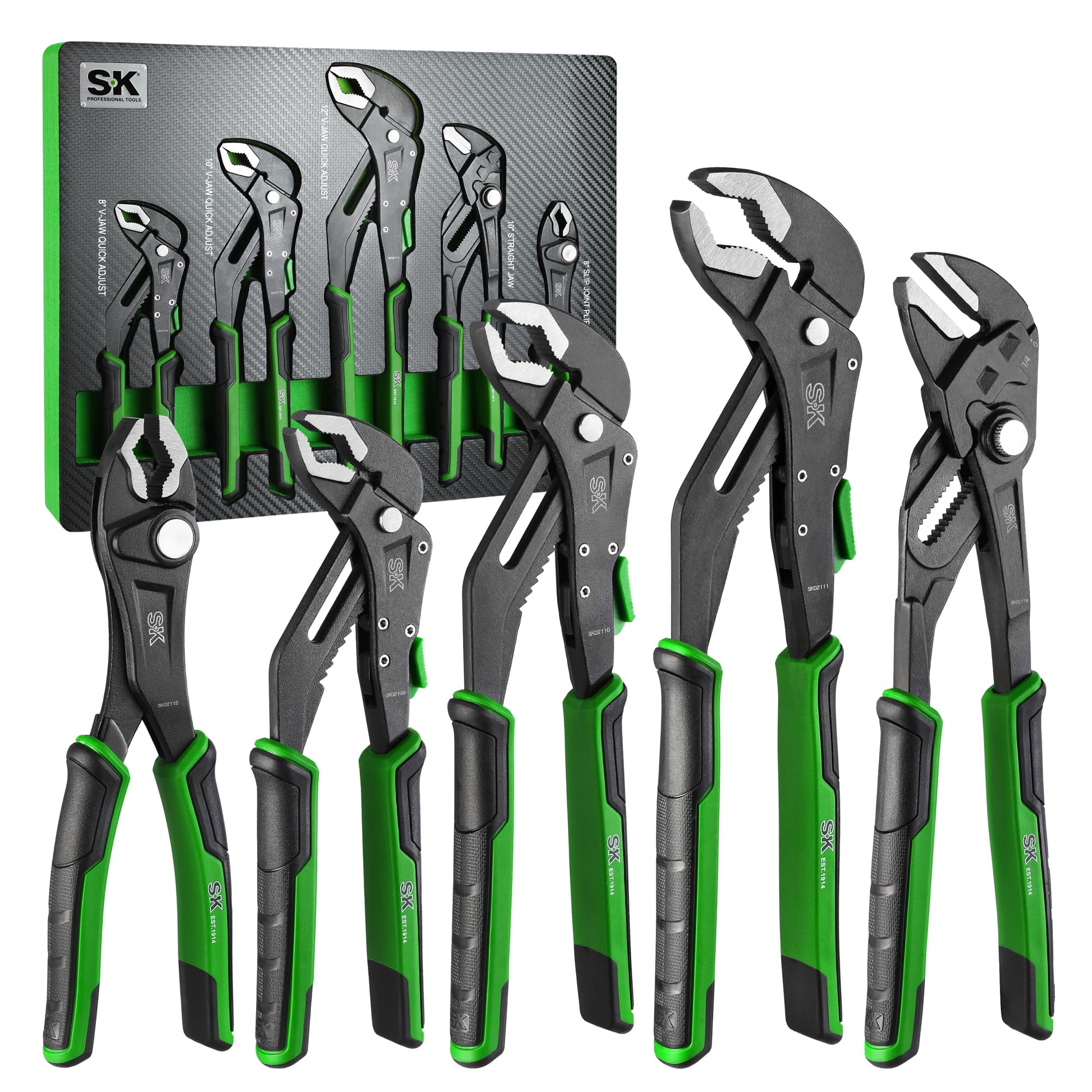 SK 5-Piece Pliers Set, 8" Adjustable Joint Pliers, 8", 10” and 12 ...