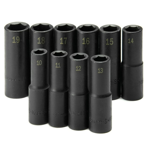 SK Hand Tool 4033 10-Piece 1/2 in. Drive 6-Point Deep Well Metric ...