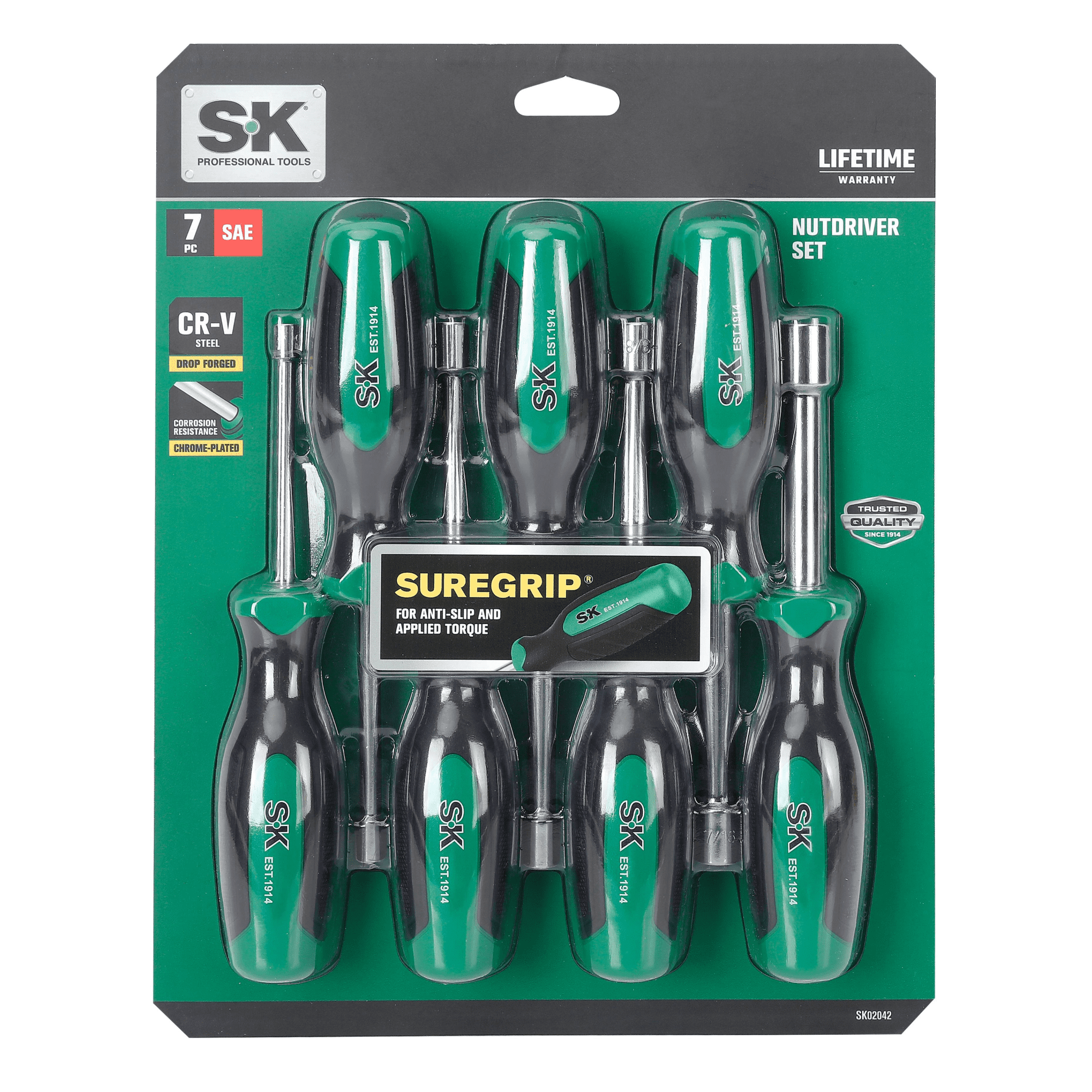 SK Hand Tools SK02042 8 Piece SAE Screwdriver Set with Comfort Grip ...