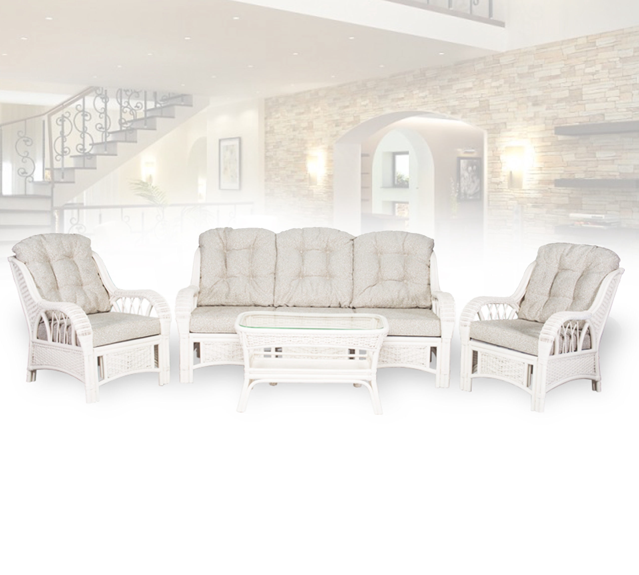 SK New Interiors Alexa Rattan Wicker Living Room Set 4 Pieces: 2 Lounge ...