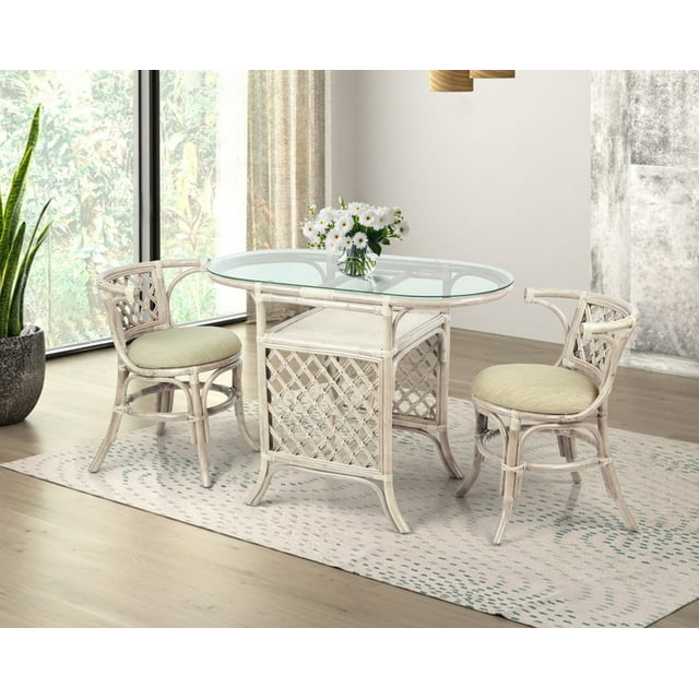 SK New Interiors Borneo Dinette Set: 2 Rattan Chairs w/Cream Cushion ...
