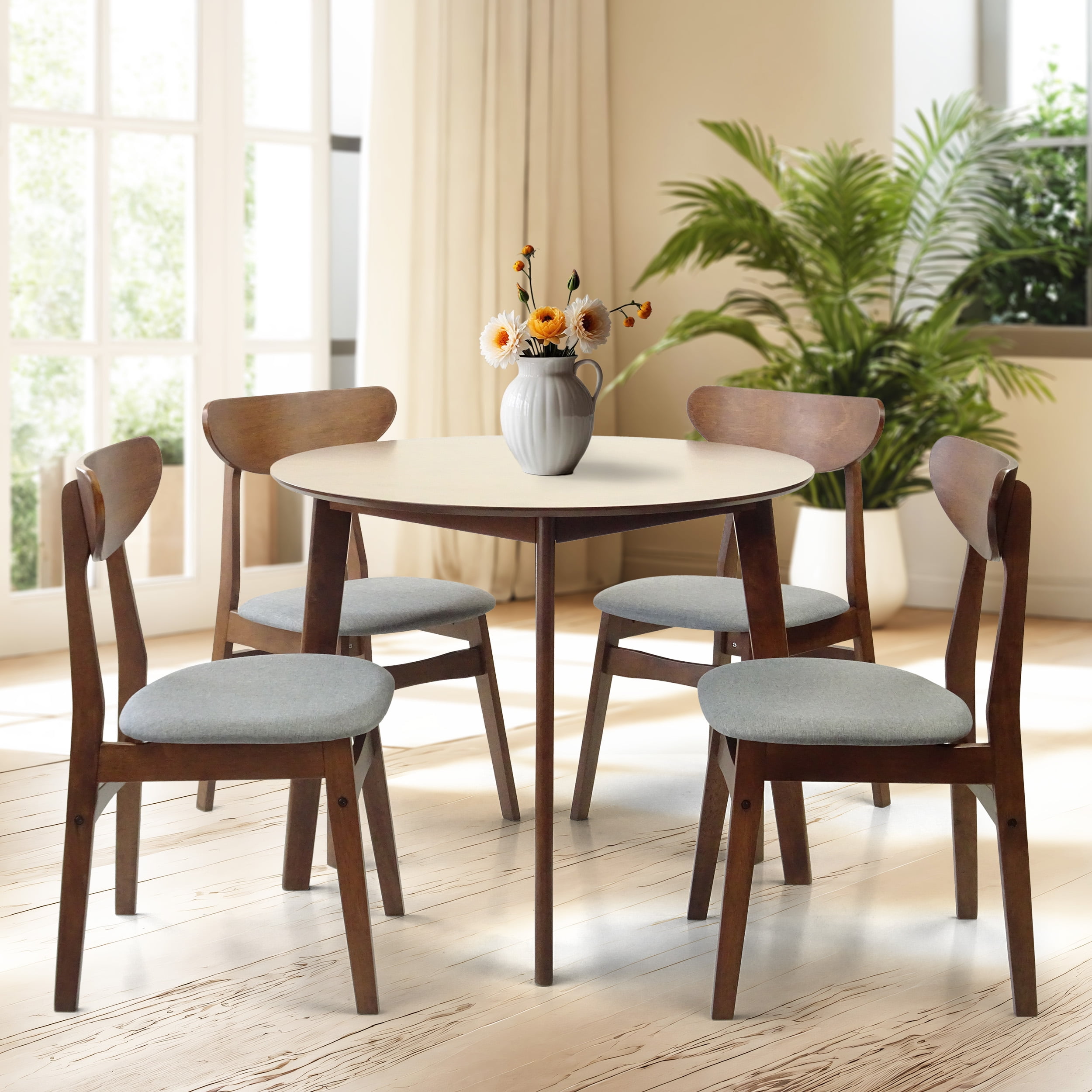 SK New Interiors Modern Dining Kitchen Set: Round Table & 4 Yumiko Side ...