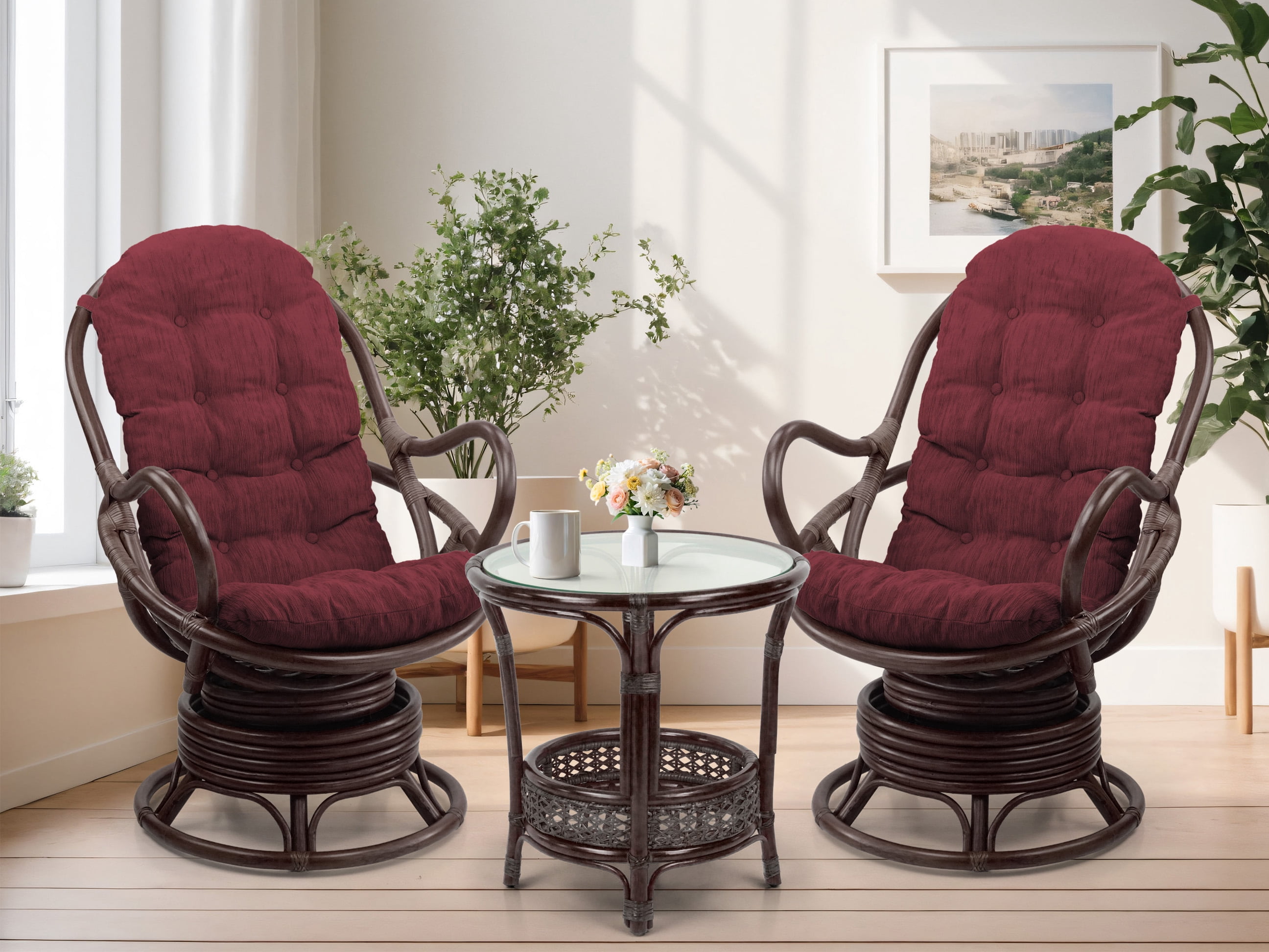 SK New Interiors Set of 2 Swivel Rocking Java Lounge Chair Natural ...