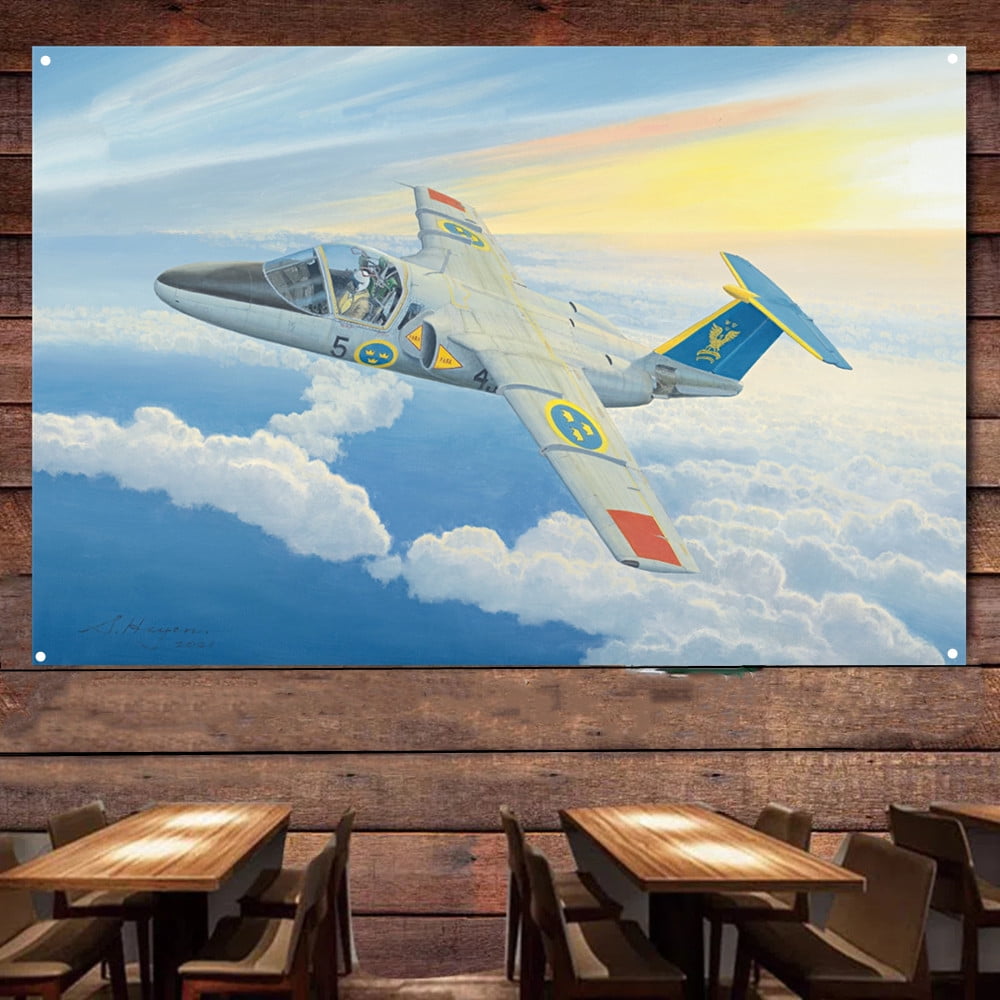 SK60 A\B - RM9 Fighter Jet Poster Wall Hanging Flag - Aviation Canvas ...