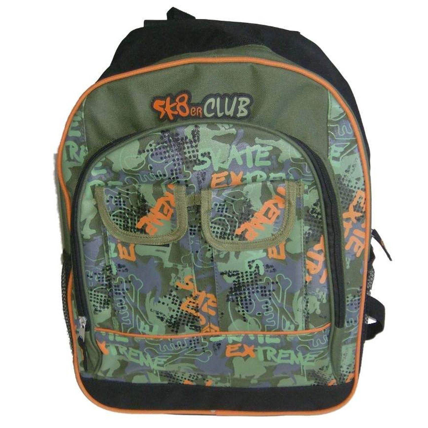 SK8er Club Skater Backpack Sport School Travel Green & Orange Back Pack ...