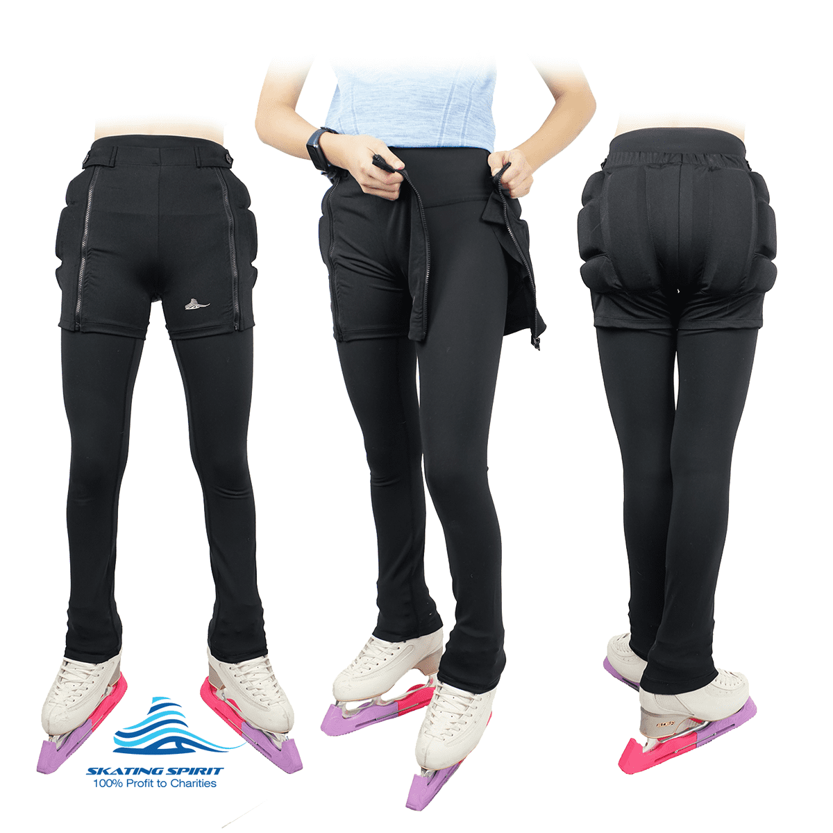 SKATING SPIRIT Zip-on Zip-Off Padded Shorts Protective Crash Pants ...