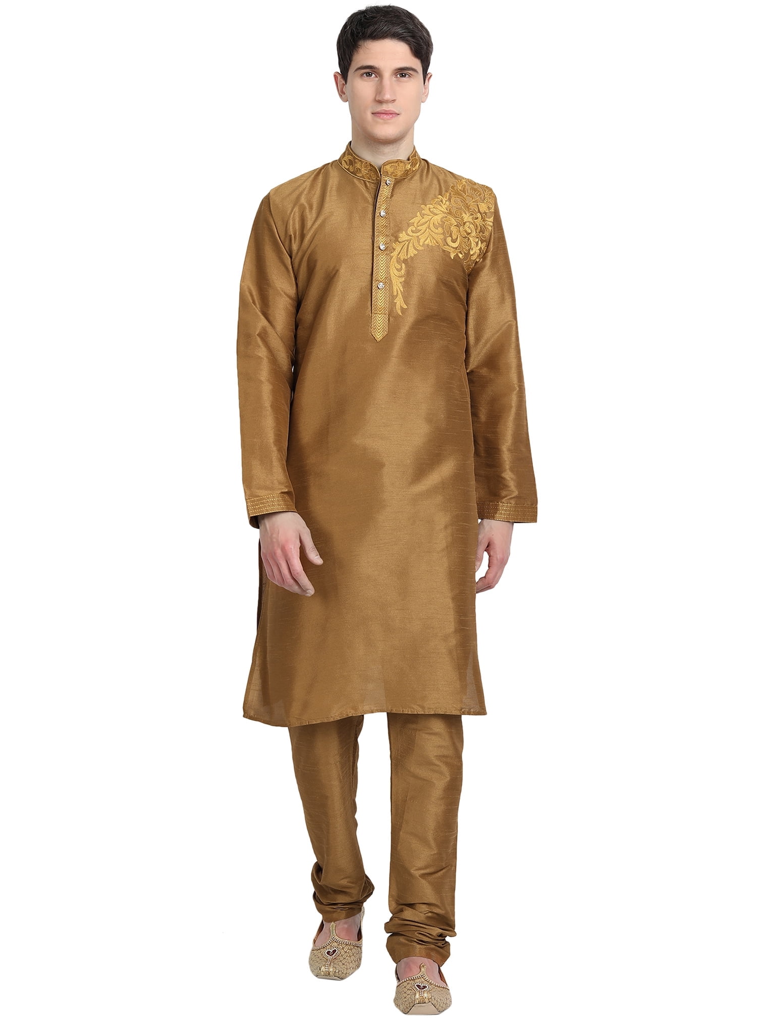 SKAVIJ Art Silk Kurta Pajama Set for Men Festive Wear Dress Brown XL ...
