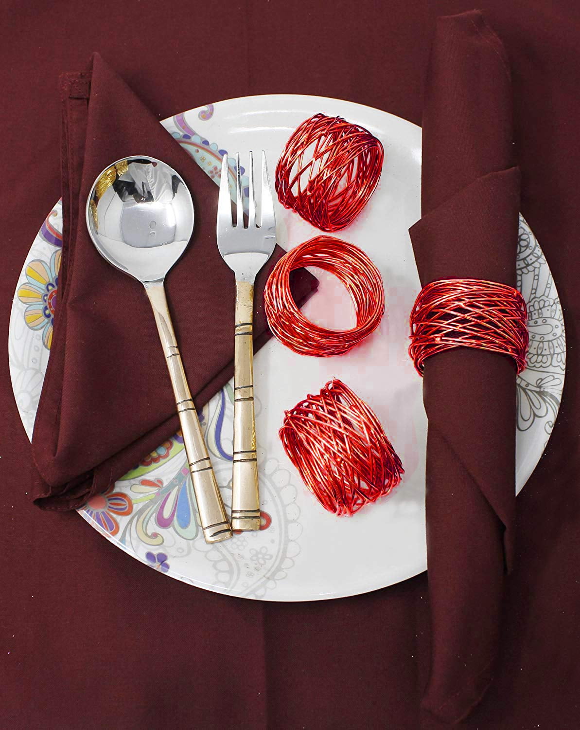 SKAVIJ Indian Handmade Round Metal Mesh Napkin Rings Dining Parties ...
