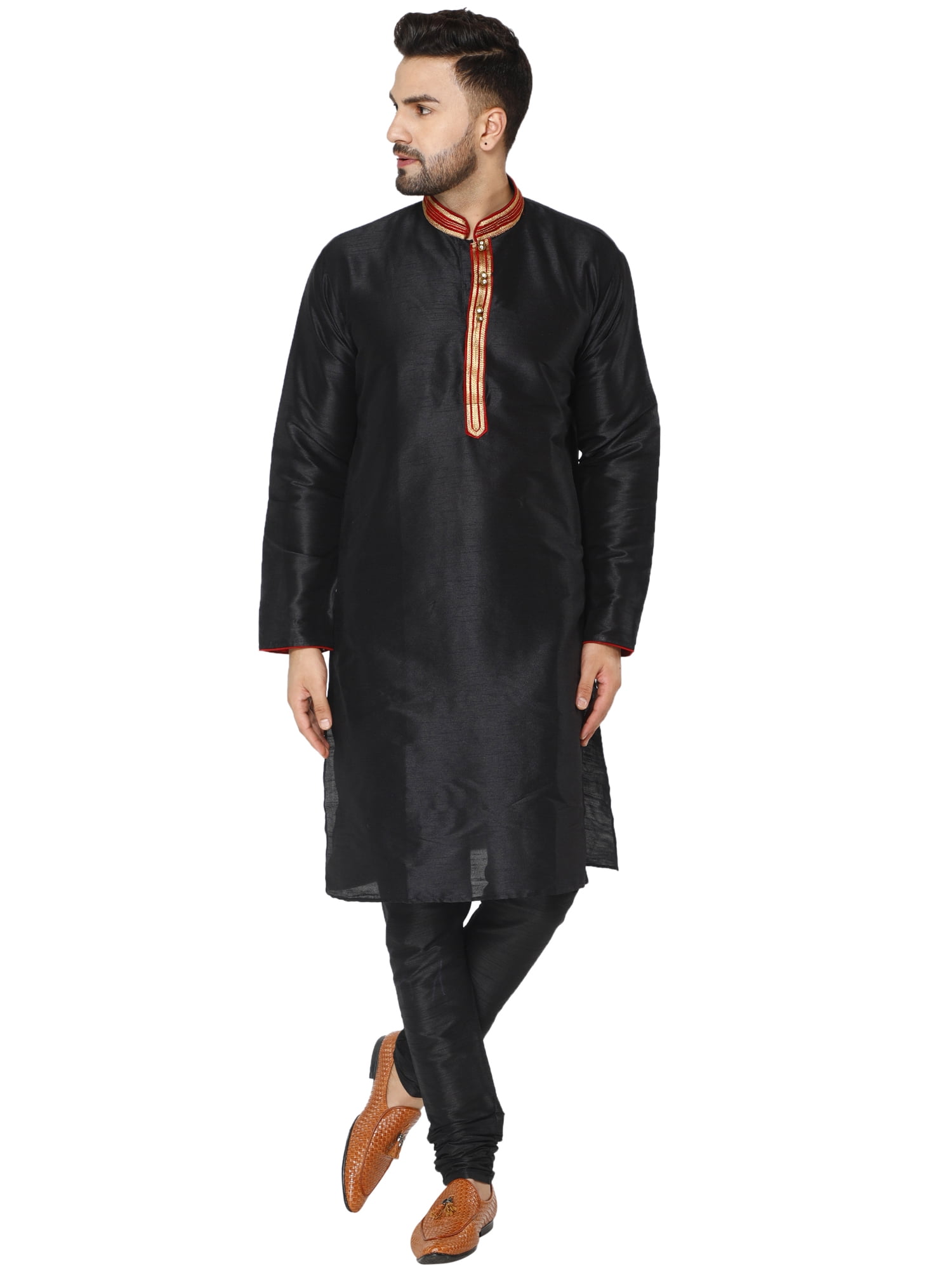 SKAVIJ Kurta Set for Men Long Sleeve Traditional Wear Dress Black S ...