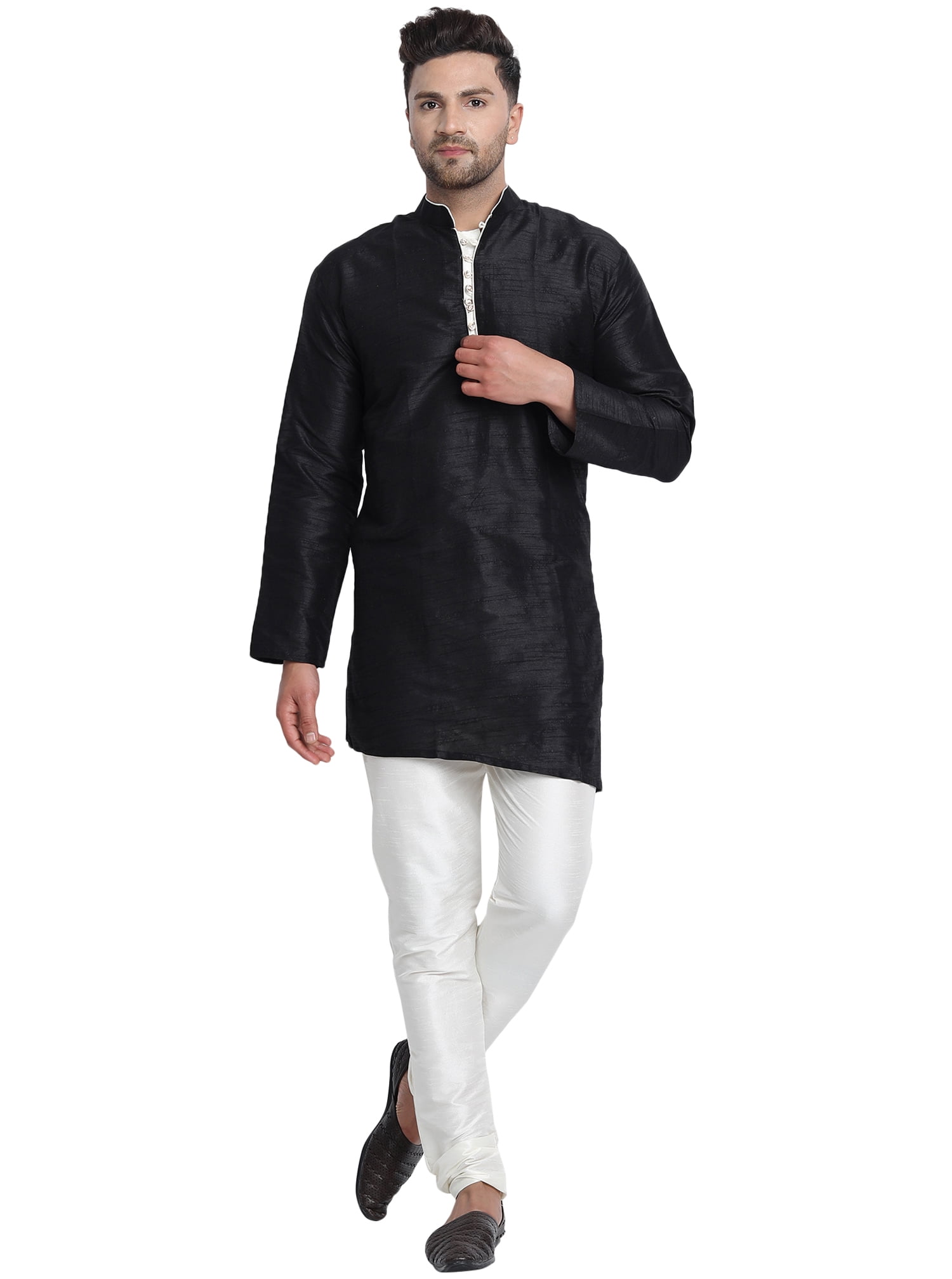 SKAVIJ Men's Art Silk Embroidery Long Shirt Top Indian Wedding Dress ...