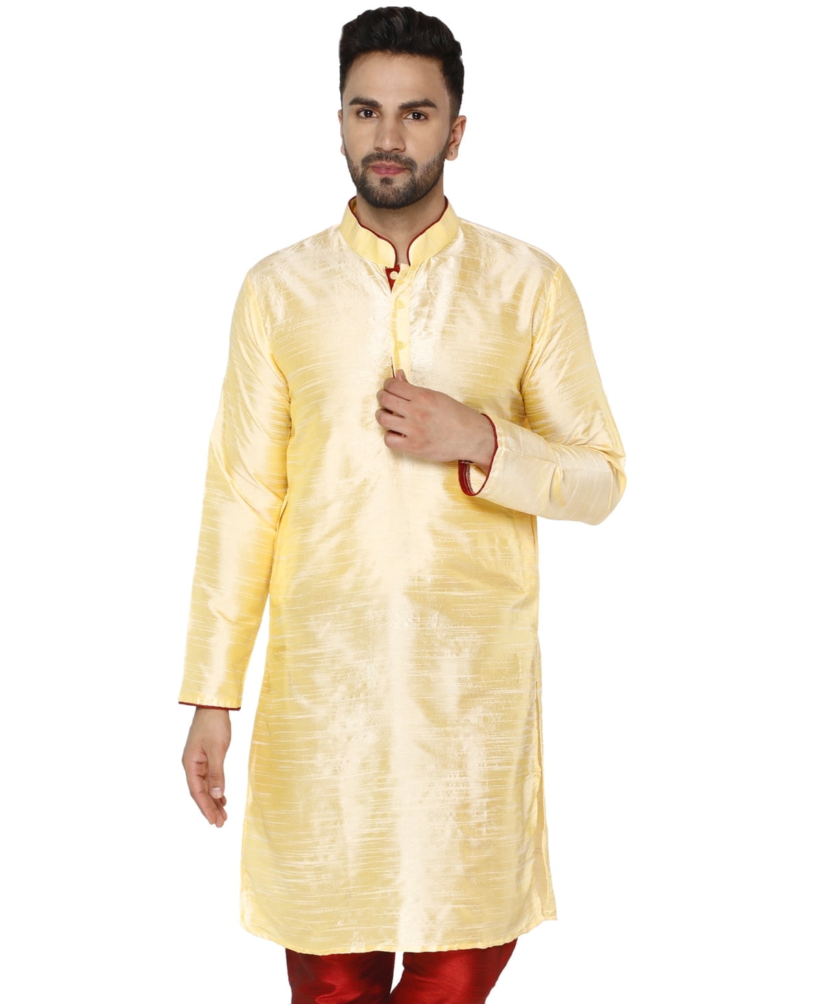 SKAVIJ Men's Art Silk Indian Wedding Long Kurta Regula Fit (Large ...