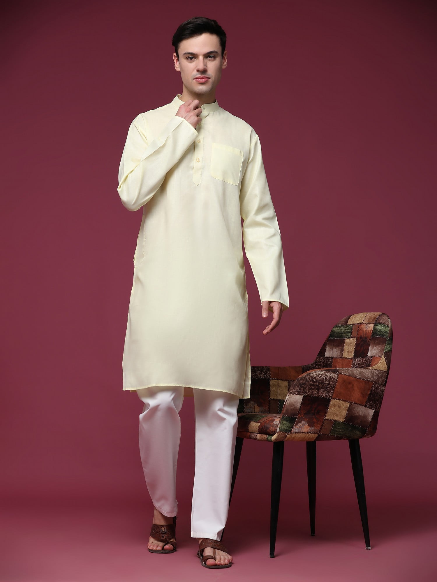 SKAVIJ Men's Handloom Cotton Henley Shirts Long Sleeve Mandarin Collar ...