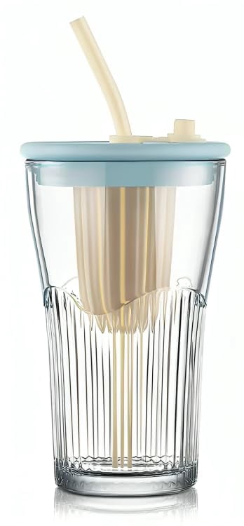 SKDBPM Glass Water Tumbler with Straw and Lid Sealed Carry On Thick ...