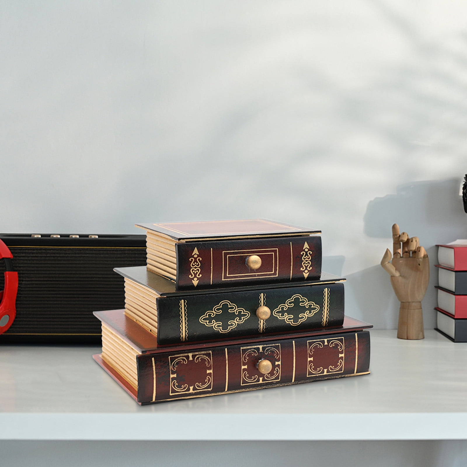 SKDOGDT Decorative Book Boxes Wooden Antique Book Decorations Vintage ...