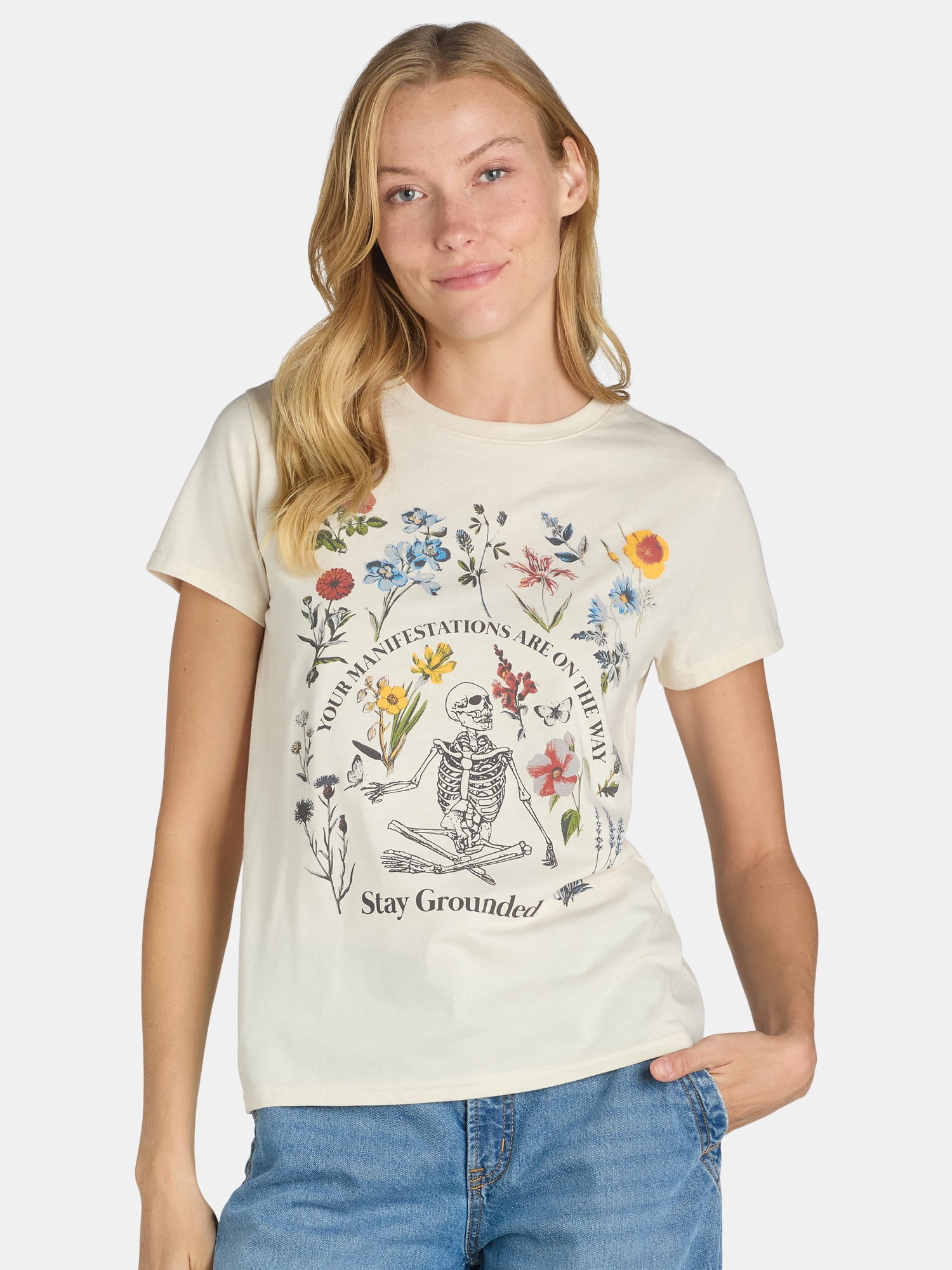 Stay Grounded Women’s Graphic Tee with Short Sleeves, Sizes XXS-XXL - Walmart.com