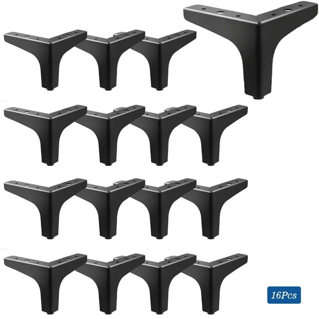 SKERELL 16 Pcs, 4inch Metal Sofa Replacement Legs, Black Iron Triangle ...