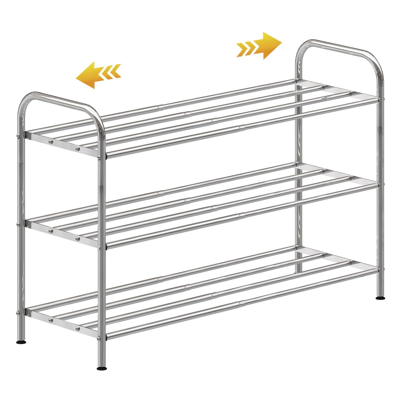 SKIKEN 3-Tier Stainless Steel Shoe Rack, 4-Rod Extendable and ...