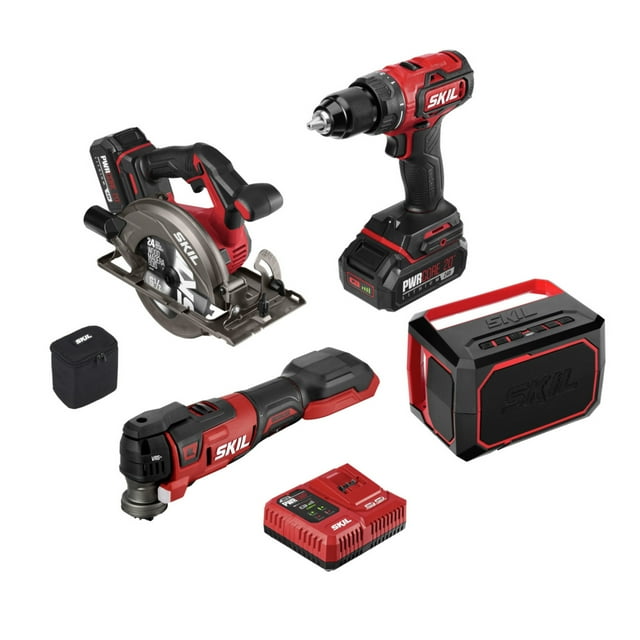 SKIL Brushless 20V Cordless 4-Tool Combo Kit : Drill Driver, Circular Saw, Multi-Tool & Speaker ...
