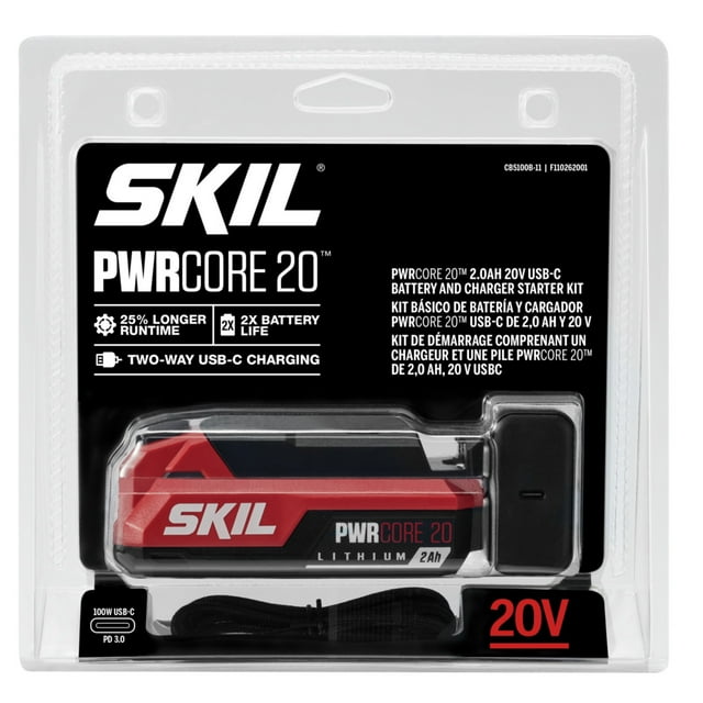 SKIL CB5100B-11 PWR CORE 20 2.0Ah 20V USB-C Battery & Charger Starter ...
