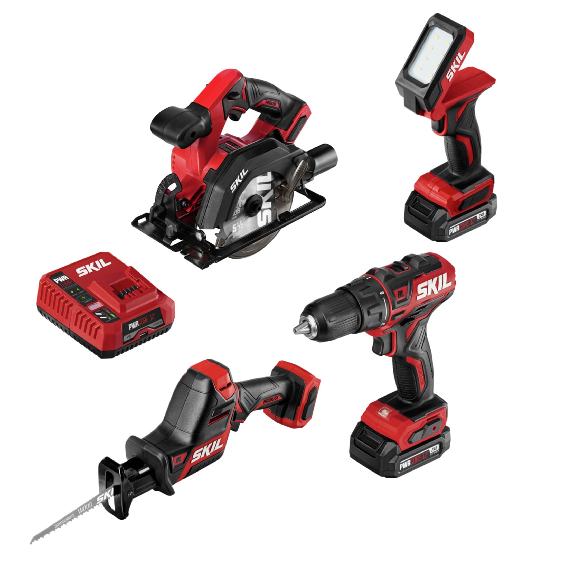 SKIL PWRCore 12™ Brushless 12V 4-Tool Kit: Drill, Circular Saw, Recip ...