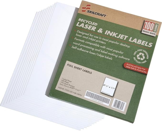Skilcraft recycled full sheet labels 8 1/2" x11" - Walmart.com