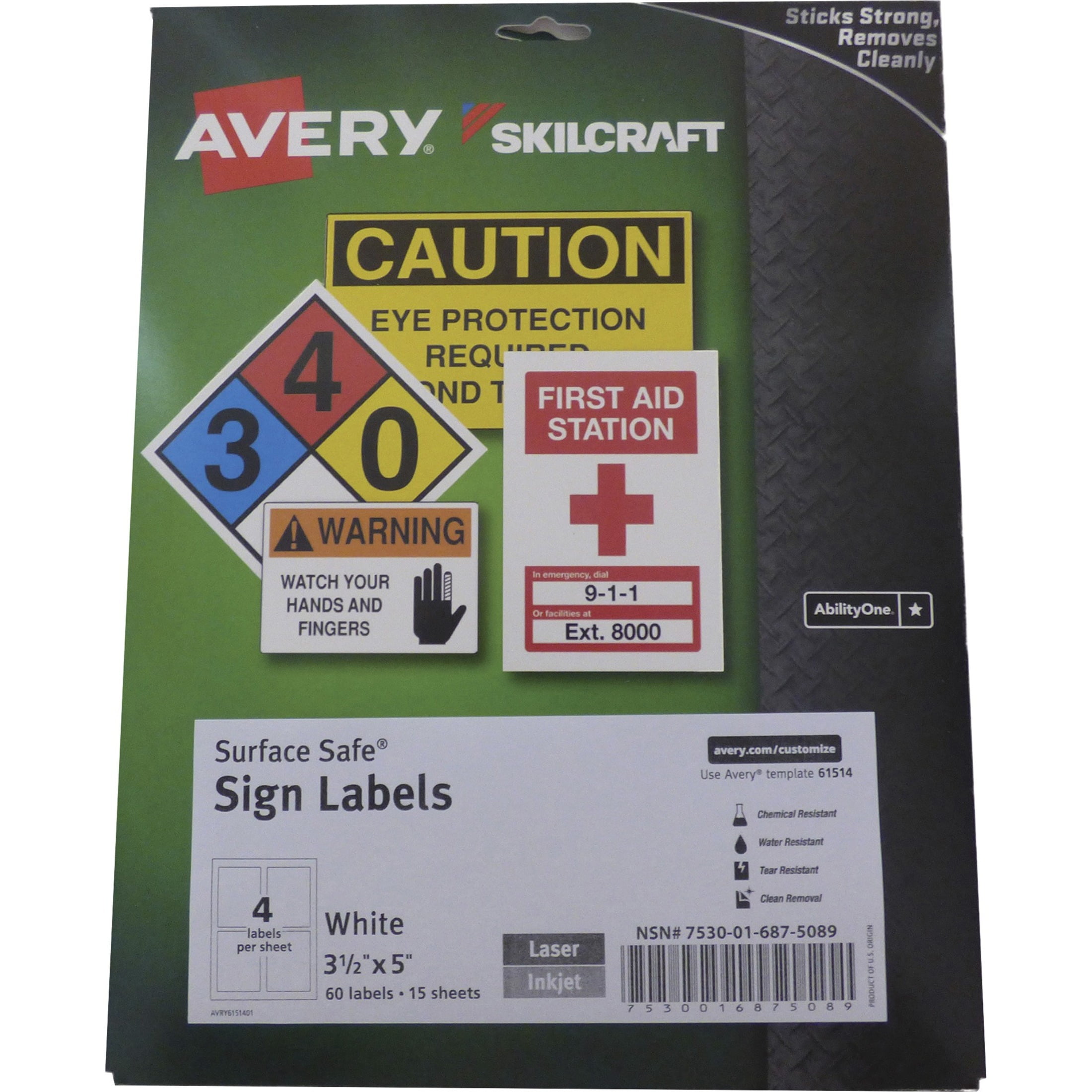 SKILCRAFT Avery Surface Safe Sign Labels - Walmart.com
