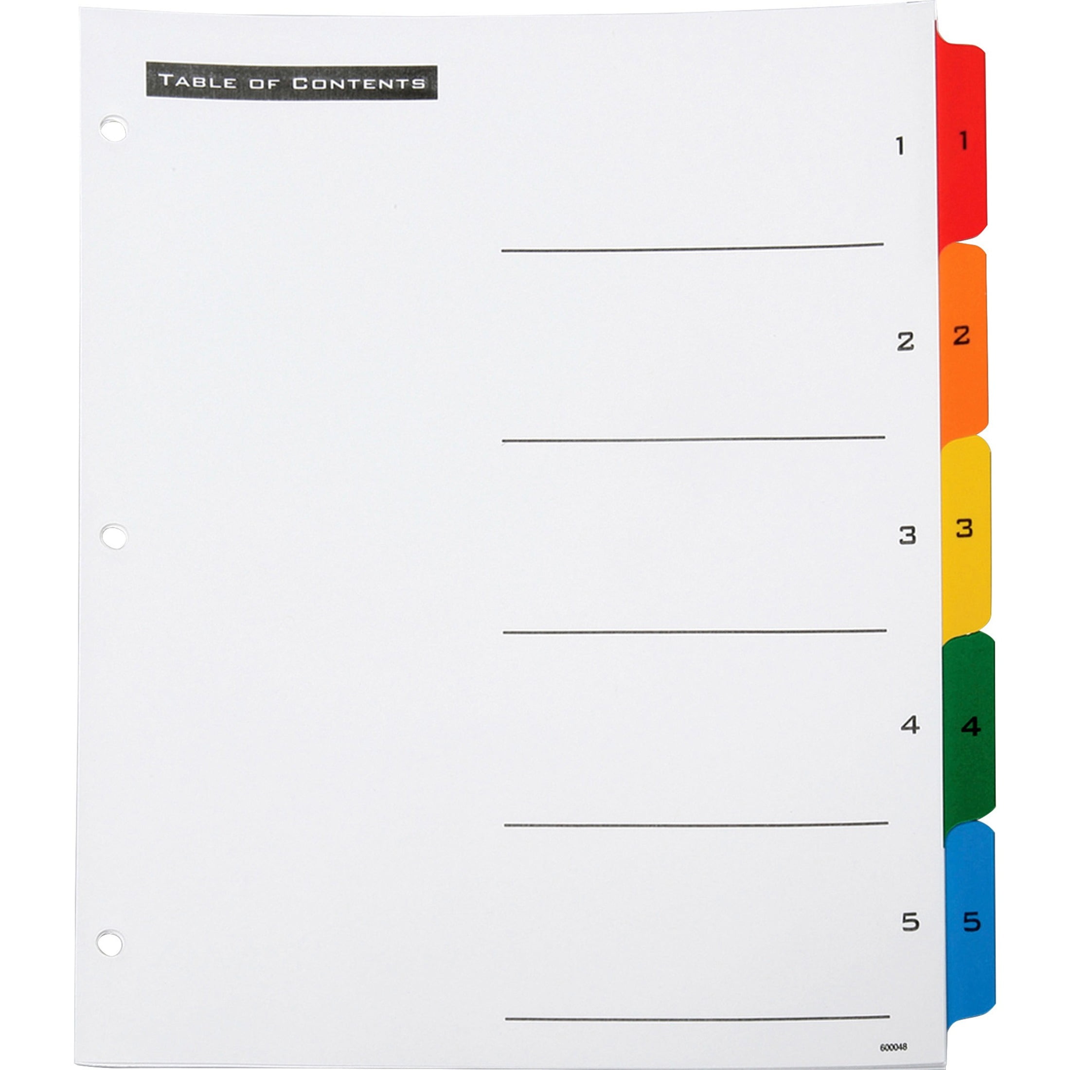 SKILCRAFT, NSN3649489, Numerical 1-5 Tab Table of Content Sheets, 1 Per ...