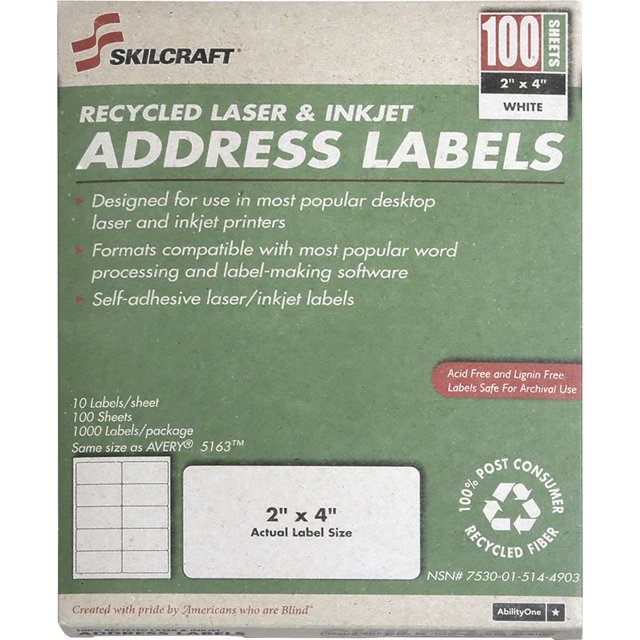 SKILCRAFT, NSN5144904, 1" Recycled Laser/Inkjet Address Labels, 1 / Box ...