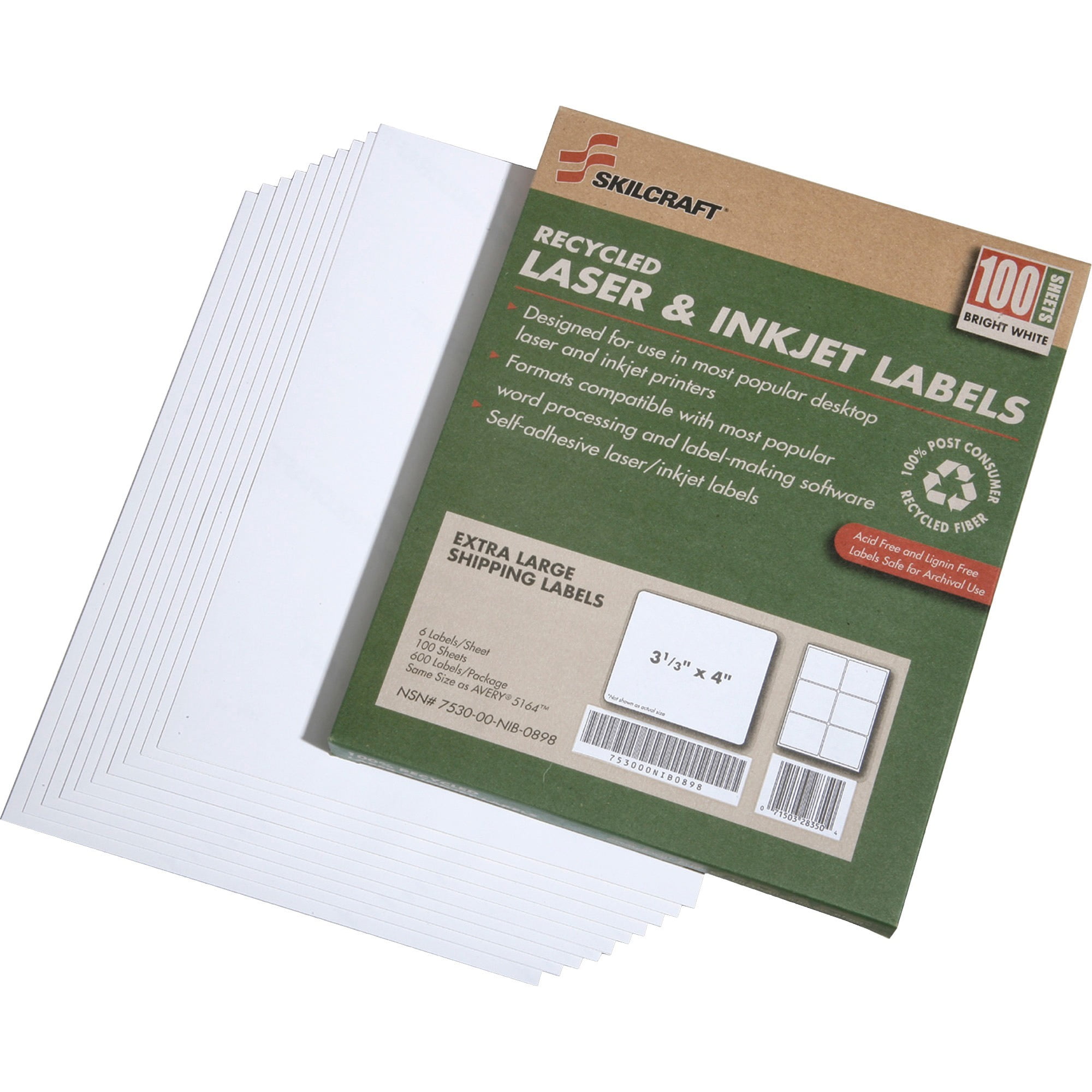 SKILCRAFT NSN5789294, Recycled Printable Shipping Labels, 600 Per Box ...