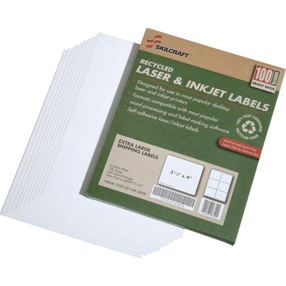 SKILCRAFT NSN5789294, Recycled Printable Shipping Labels, 600 Per Box ...