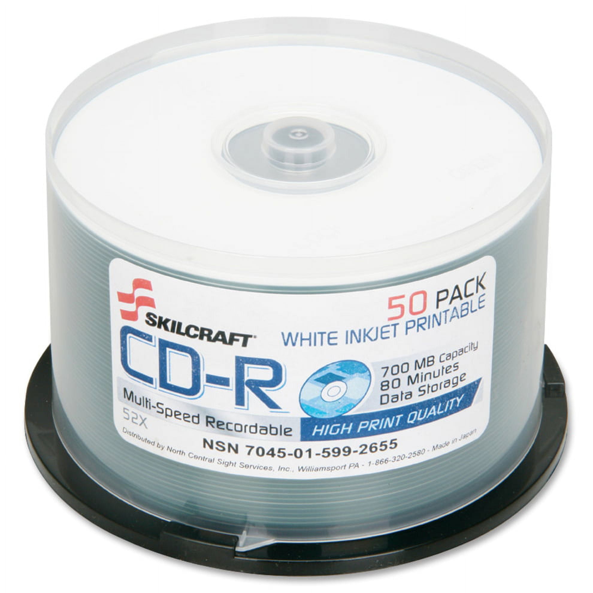 SKILCRAFT, NSN5992655, Inkjet CD-R Spindle, 50, White - Walmart.com