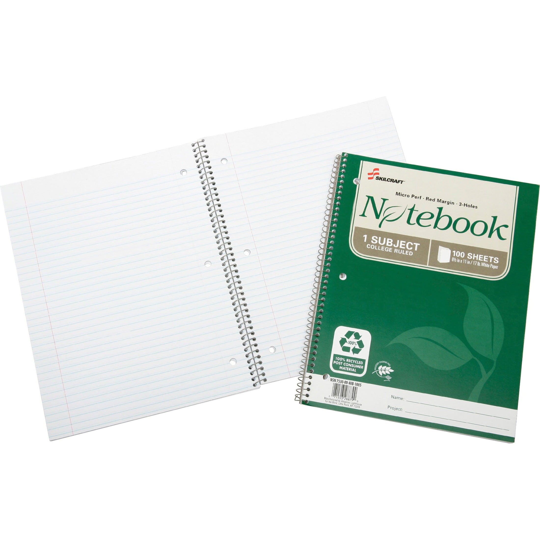Skil Craft Single-Subject Recycled Spiral Notebook, College-Ruled ...