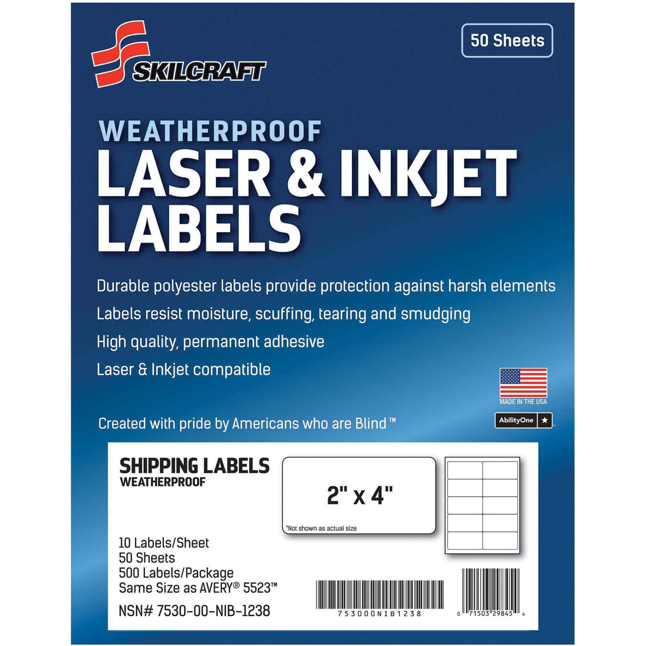 SKILCRAFT, NSN6736220, Laser/Inkjet Weatherproof Mailing Labels, 500 ...