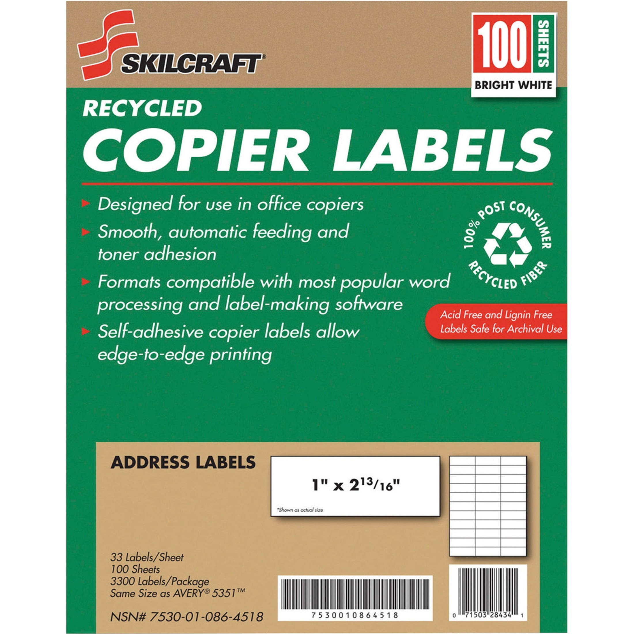 SKILCRAFT Recycled Copier Label - Walmart.com