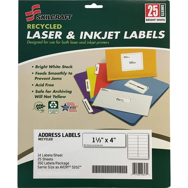 SKILCRAFT Recycled Laser/Inkjet Address Labels - Walmart.com