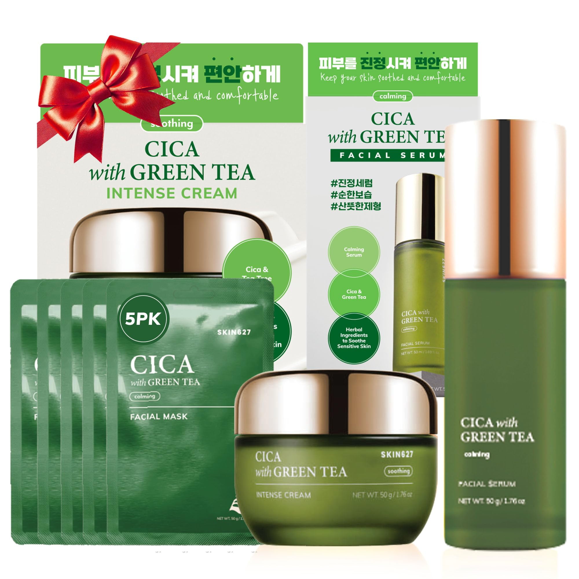 SKIN627 3 Steps Cica Calming Korean Skin Care Set, Face Moisturizer ...