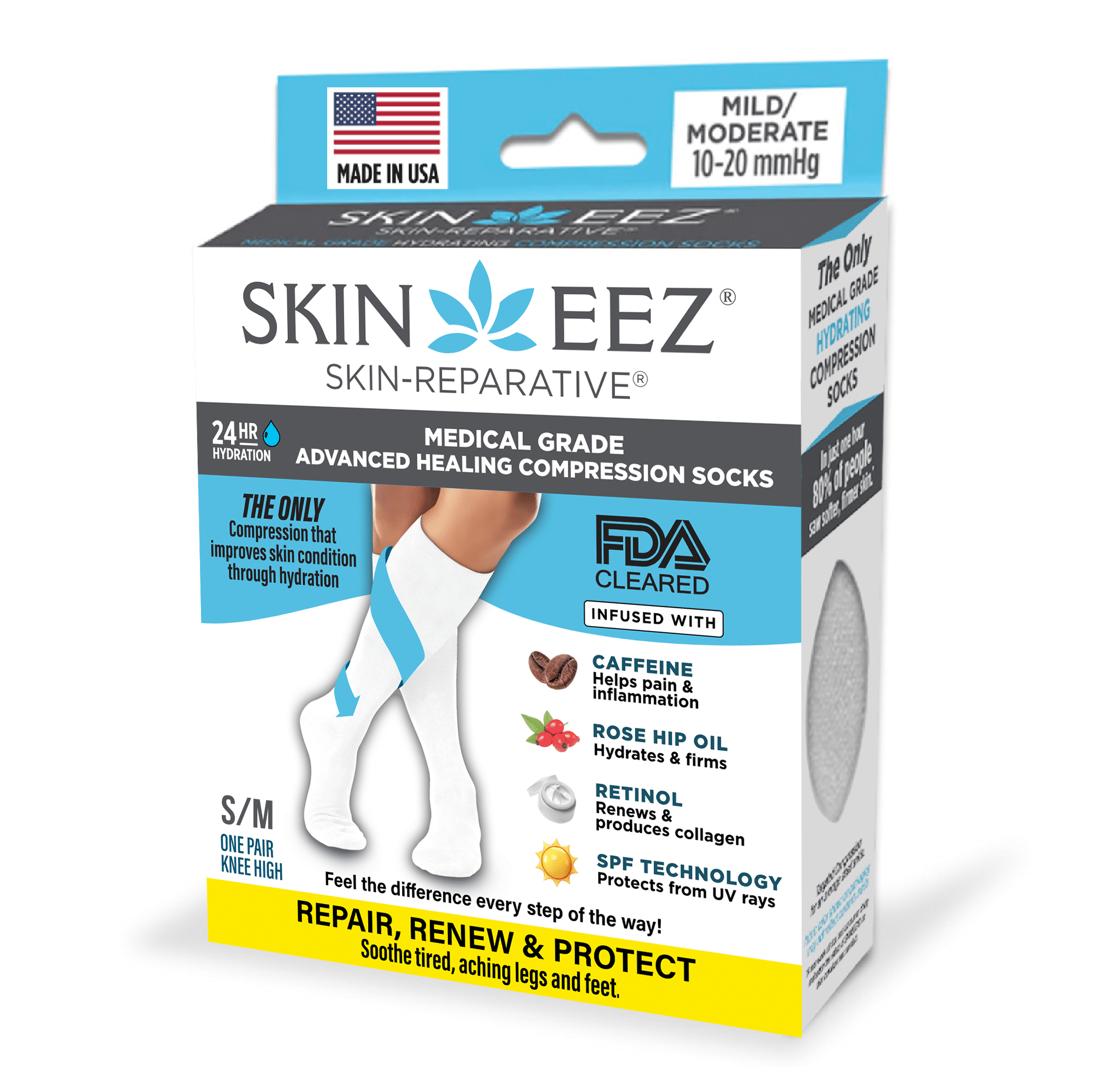 Skineez Pain Relief Compression Socks 10-20mmHg, size S/M, White ...