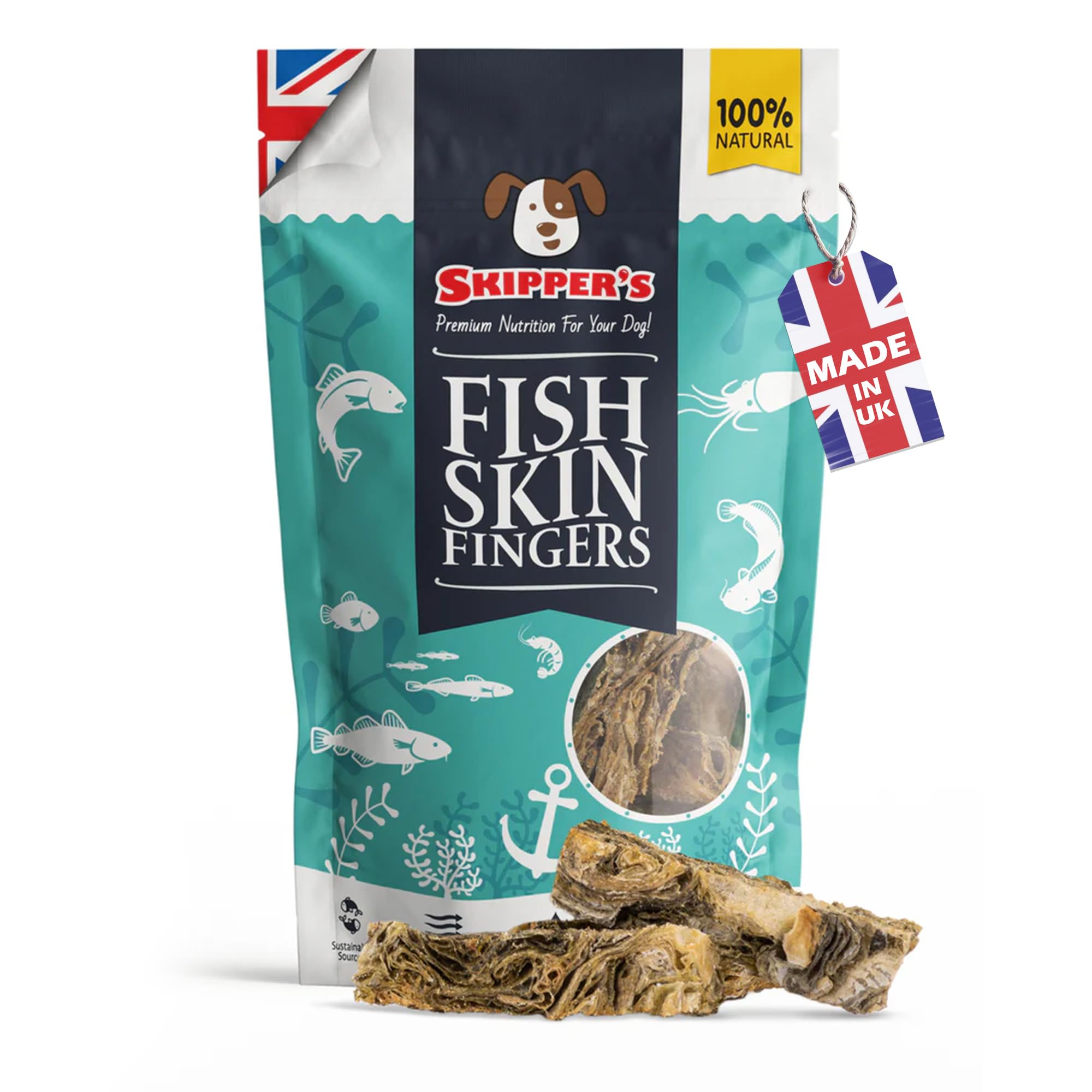 SKIPPER'S Cod Fish Skin DHF10 Finger Dog Treats - All Healthy Fish Skin ...