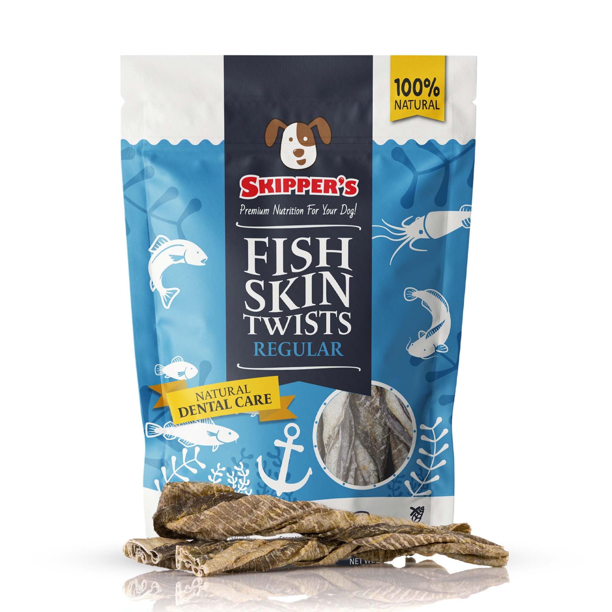 SKIPPER'S Cod Fish Skin OIF8 Twists Dog Chews - 100% Fish Skin Grain ...