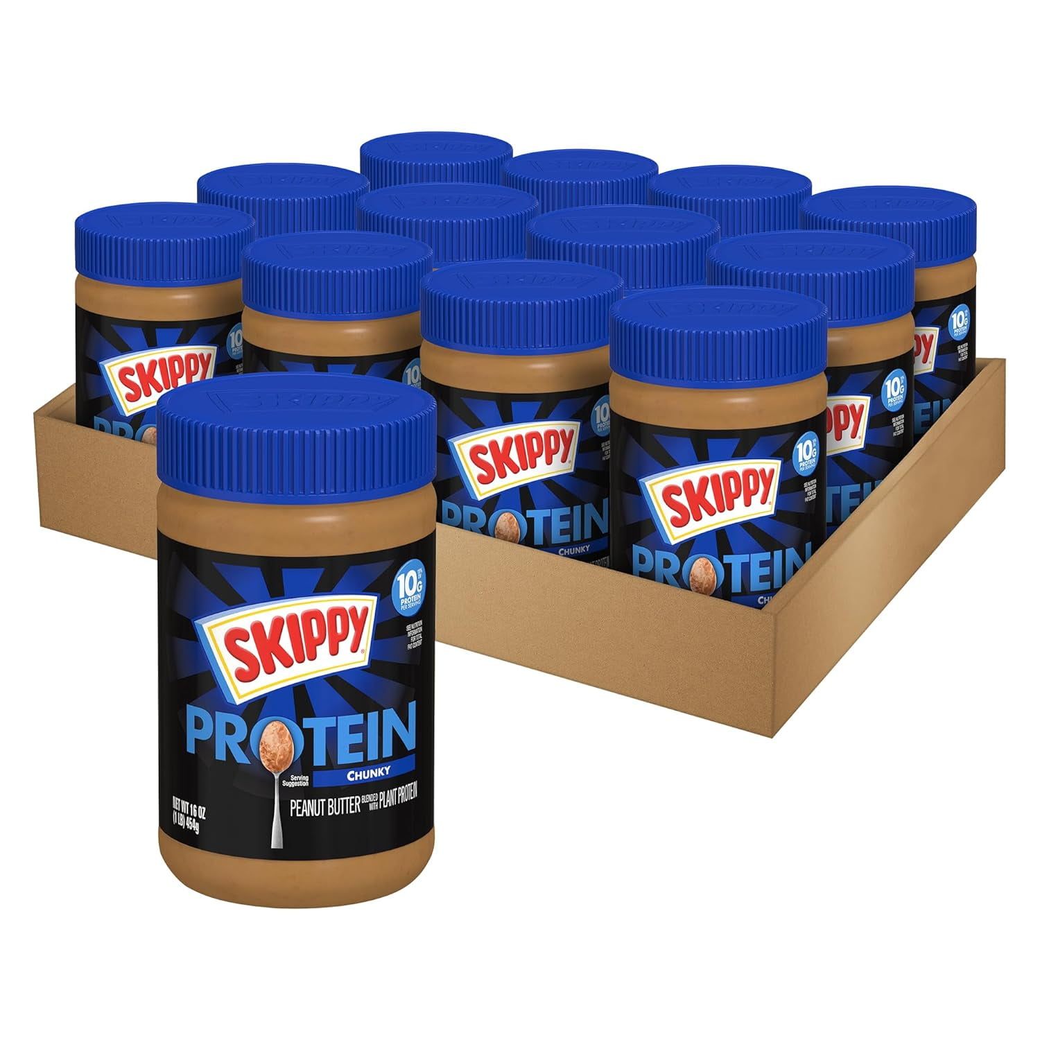 SKIPPY Chunky Peanut Butter Blended with Plant Protein, 16oz Plastic ...