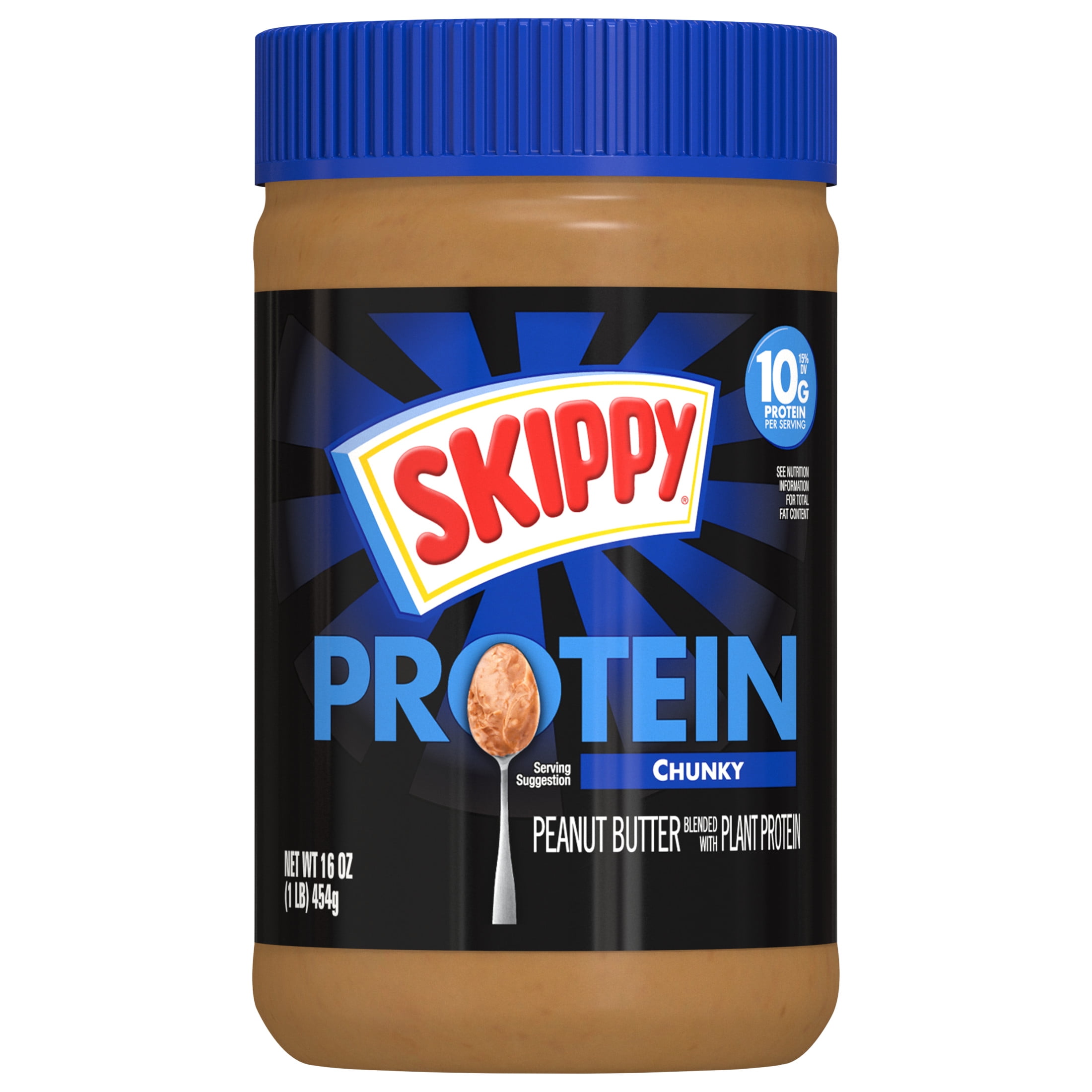 Skippy Chunky Peanut Butter with Plant Protein, Shelf Stable, 16 oz Jar ...