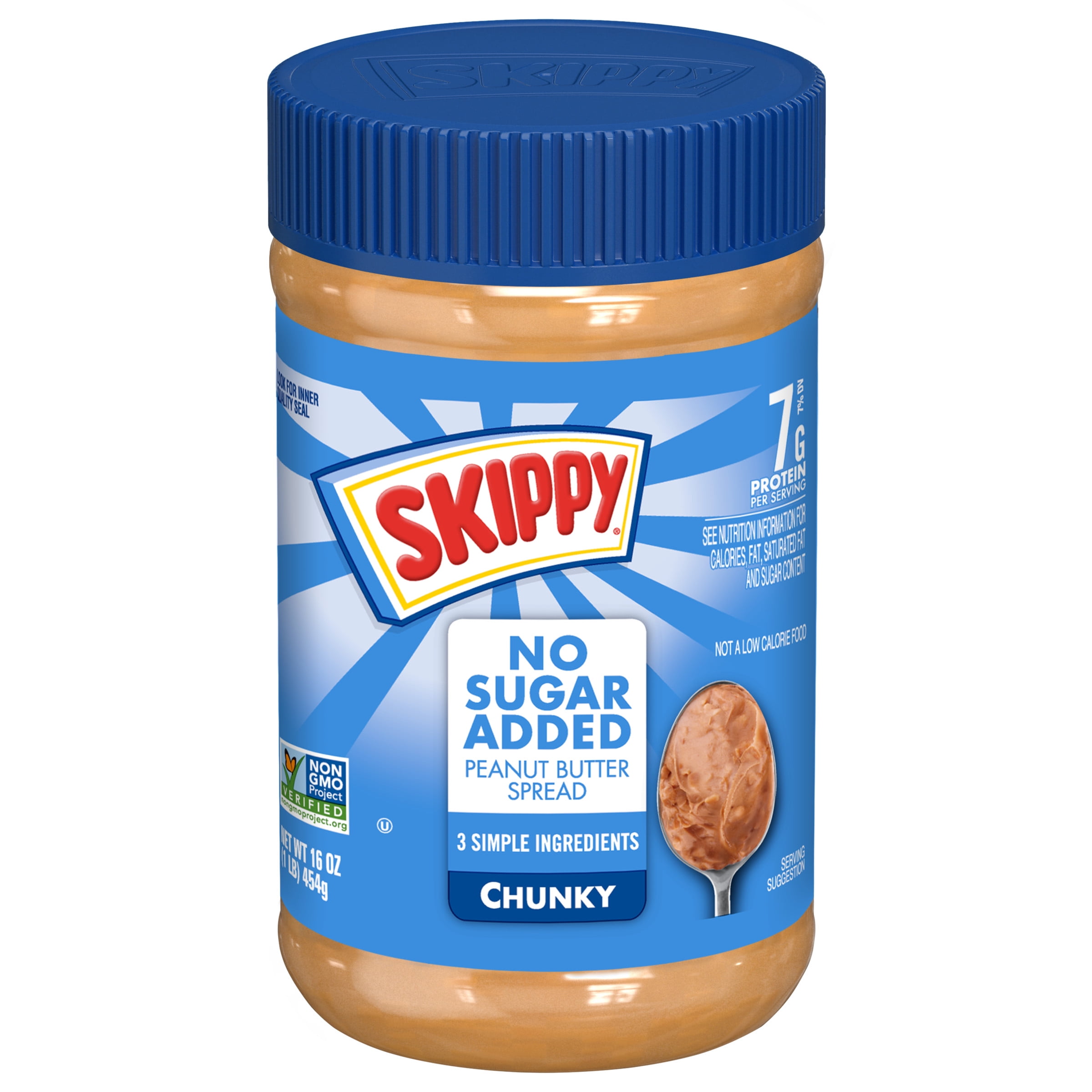 SKIPPY Chunky Peanut Butter, No Sugar Added, 7g Protein, 16 oz Plastic ...