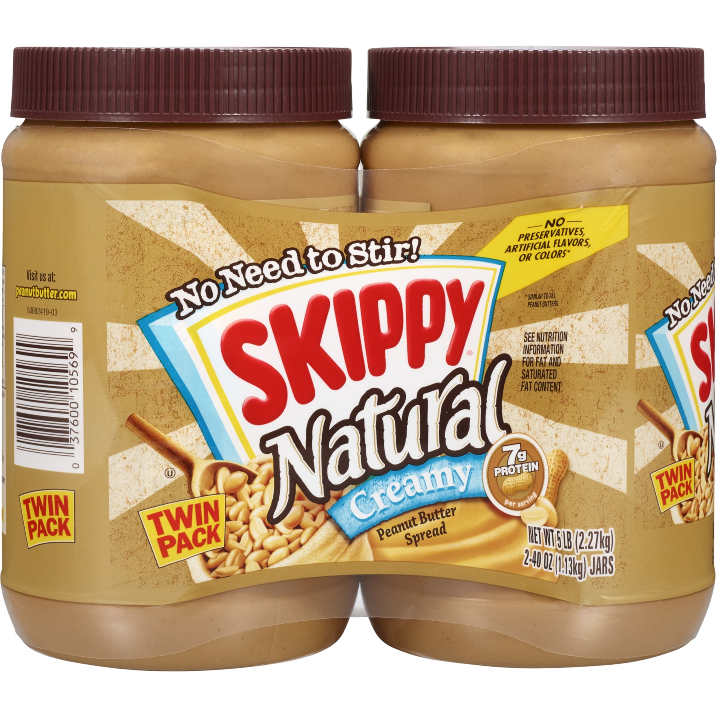 SKIPPY Natural Creamy Peanut Butter, 7G Protein per Serving, 40 oz Jar ...