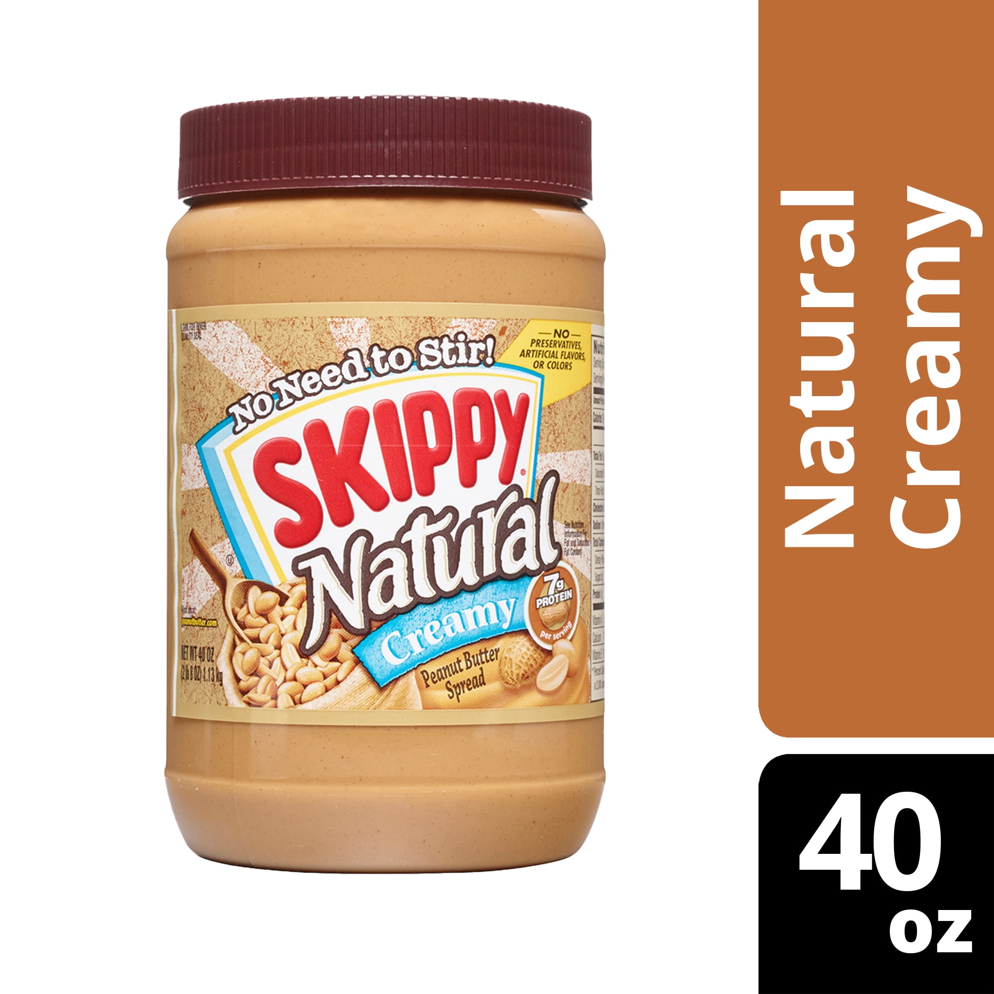 SKIPPY Natural Creamy Peanut Butter, 7G Protein per Serving, 40 oz Jar ...