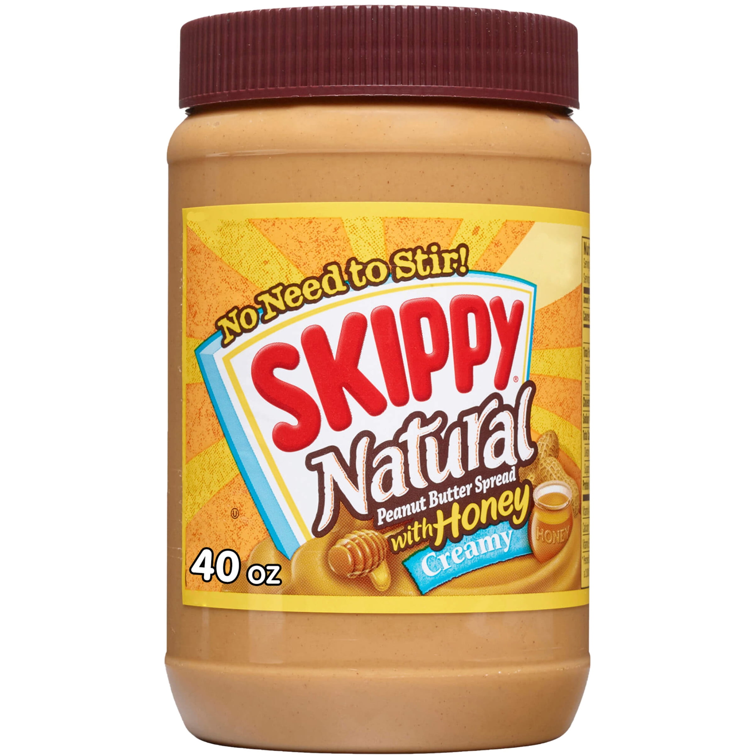 SKIPPY Natural Creamy Peanut Butter with Honey, 6G Protein, 40oz Jar ...