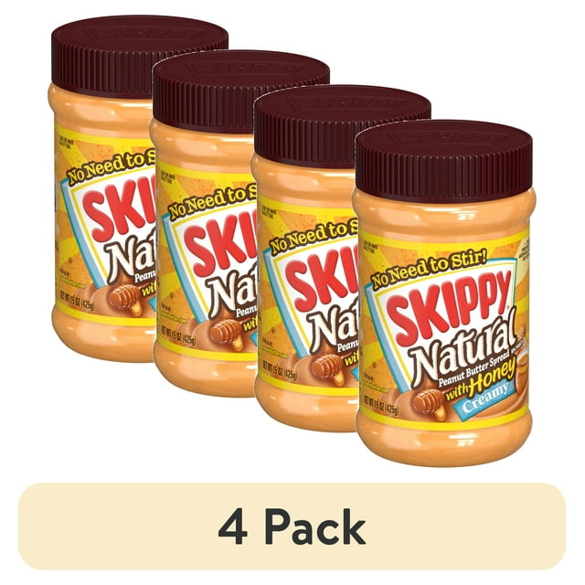 (4 pack) Skippy Natural Peanut Butter Spread with Honey, 15 oz ...