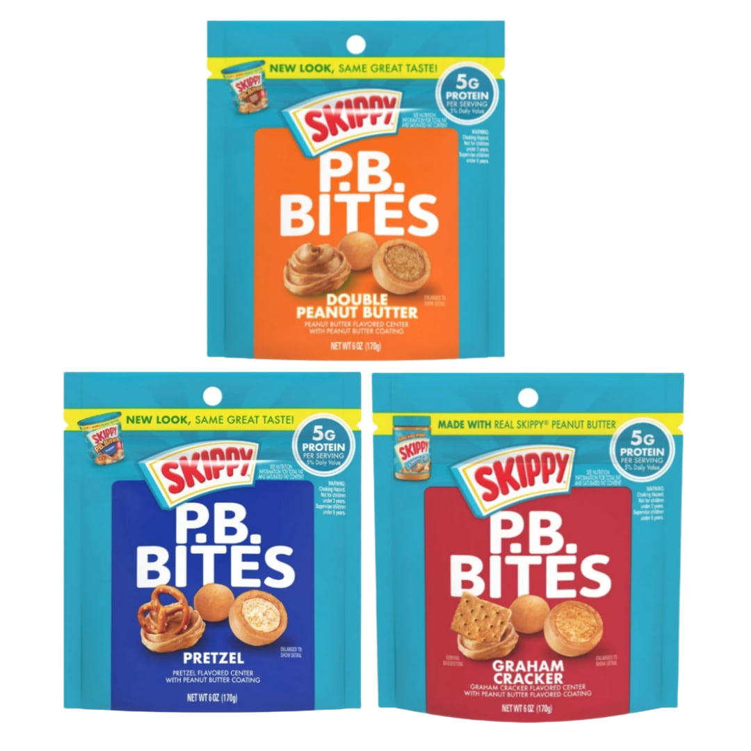 SKIPPY PB Bites Double Peanut Butter, Pretzel and Graham- 6 oz each ...