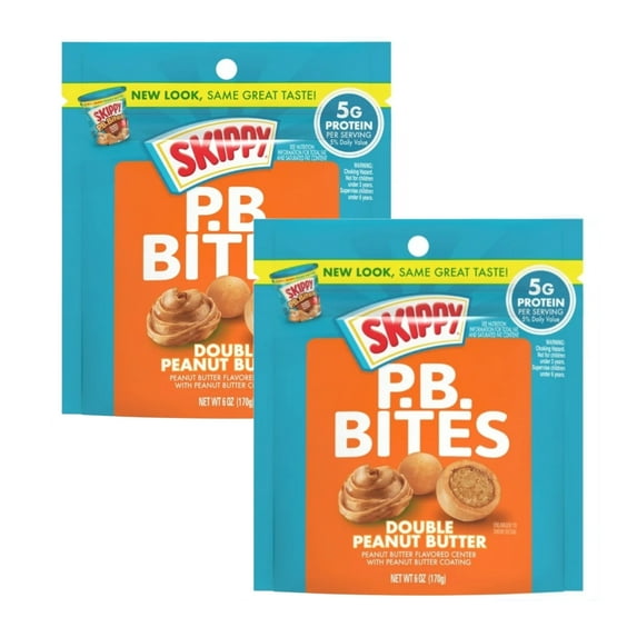 Skippy PB Bites Double Peanut Butter Snack, 6 oz Resealable Pouch, 2 ...